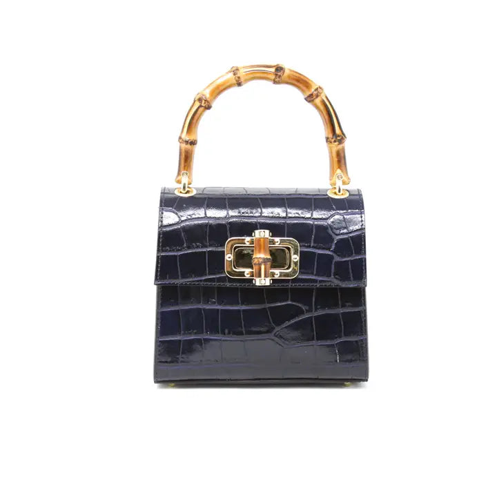 German Fuentes | Bamboo Handle Handbag Navy – Cloister Collection