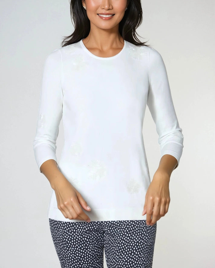J'envie Sport I | The Ischia Floral Beaded 3/4 Sleeve White on White ...